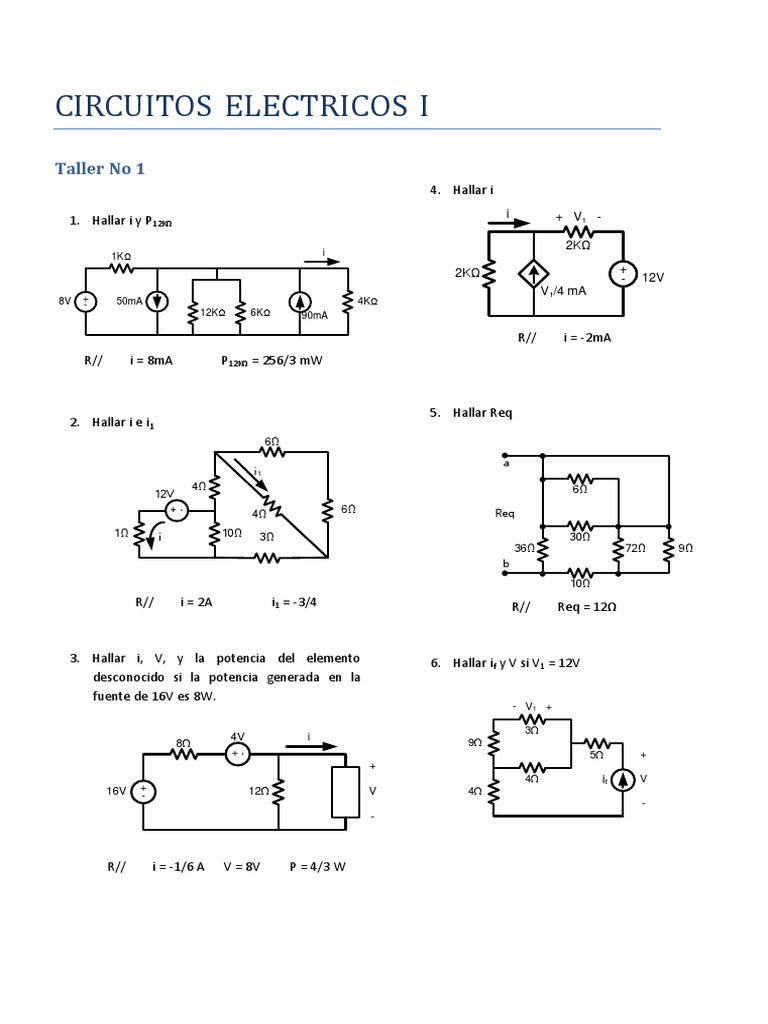 03 Taller 1a Circuitos Electricos I Pdf Pdf Electricidad