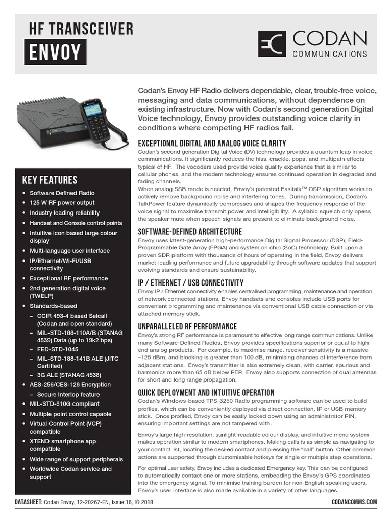 Codan 12-20267-EN-16 Envoy INT | PDF | Software Defined Radio | Radio