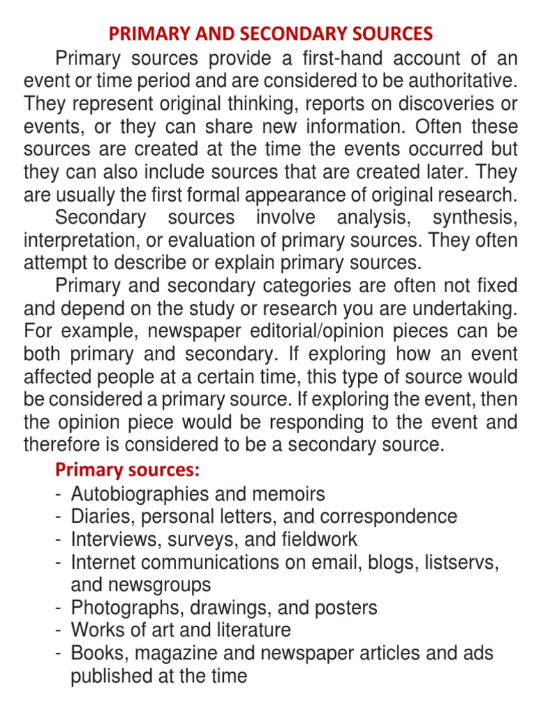 Primary and Secondary Sources Lecture | PDF | Primary Sources ...