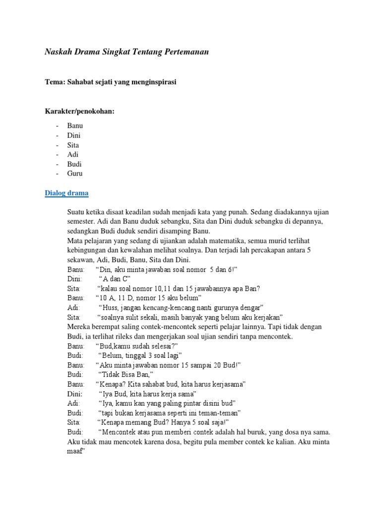 Naskah Drama Singkat Tentang Pertemanan | PDF