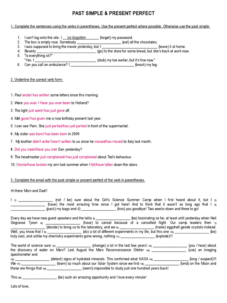 Past Simple - Present Perfect | PDF | Mars | Planets Of The Solar System