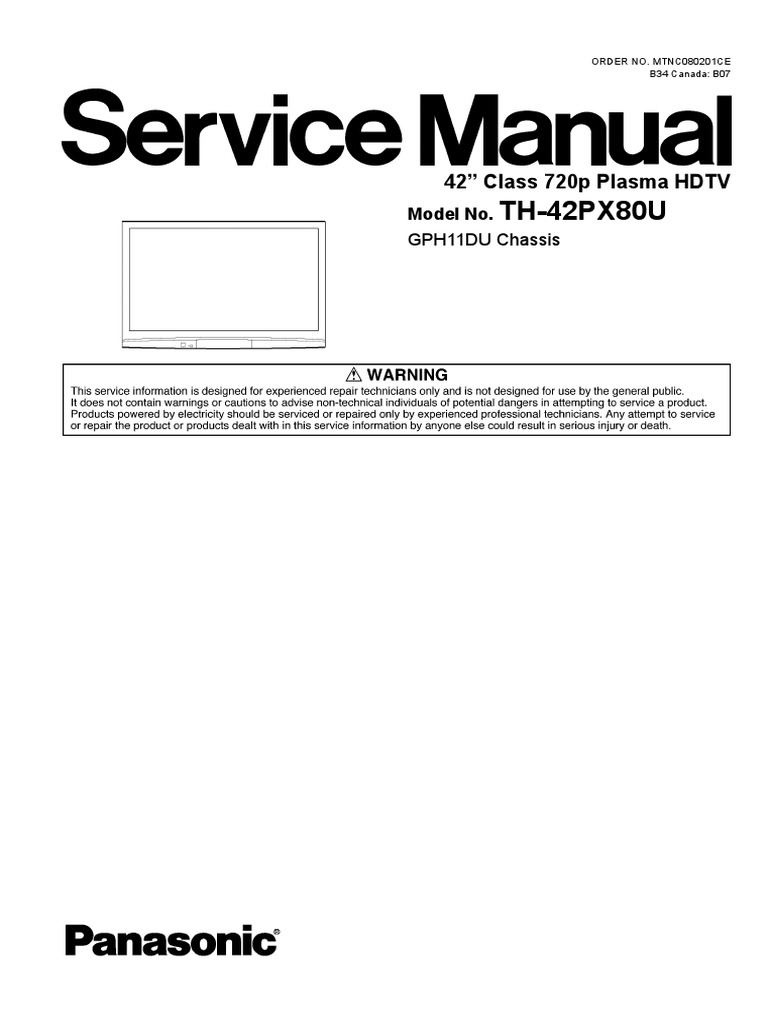 TH-42PX80U Plasma HDTV Service Guide | PDF | Electrostatic Discharge ...
