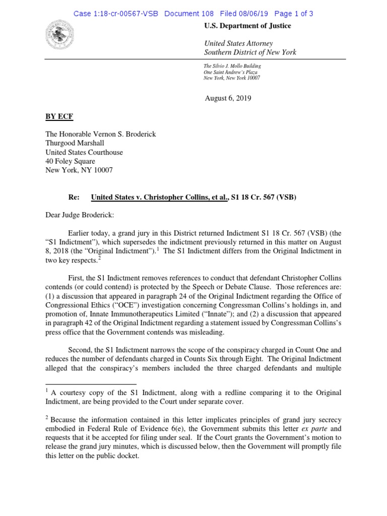 Letter Regarding Collins Superseding Indictment PDF | PDF | Indictment ...