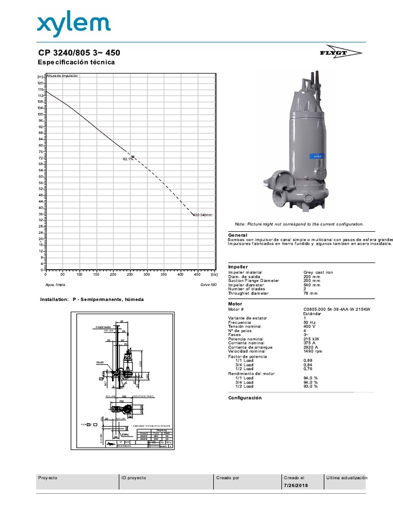 BOMBA CP 3240/805 3 450 Flygt | PDF | Tarifas | Ingenieria Eléctrica