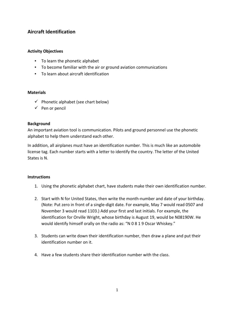 Aircraft Identification: Activity Objectives | PDF