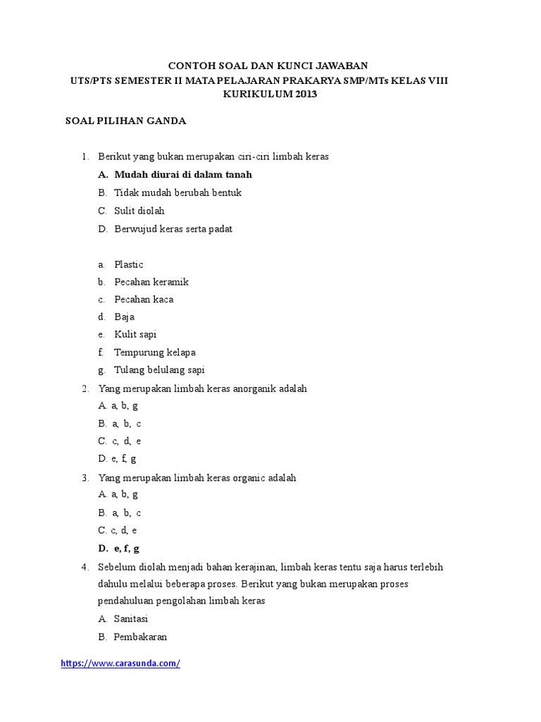 Soal UTS2 Prakarya 8 K13 | PDF