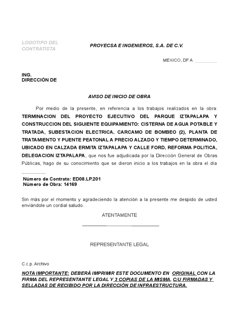 Aviso de Inicio de Obra | PDF