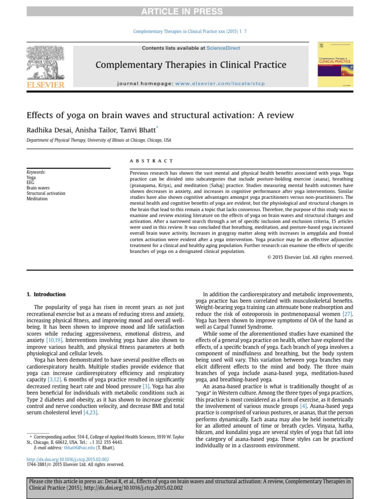 Complementary Therapies in Clinical Practice: Radhika Desai, Anisha ...