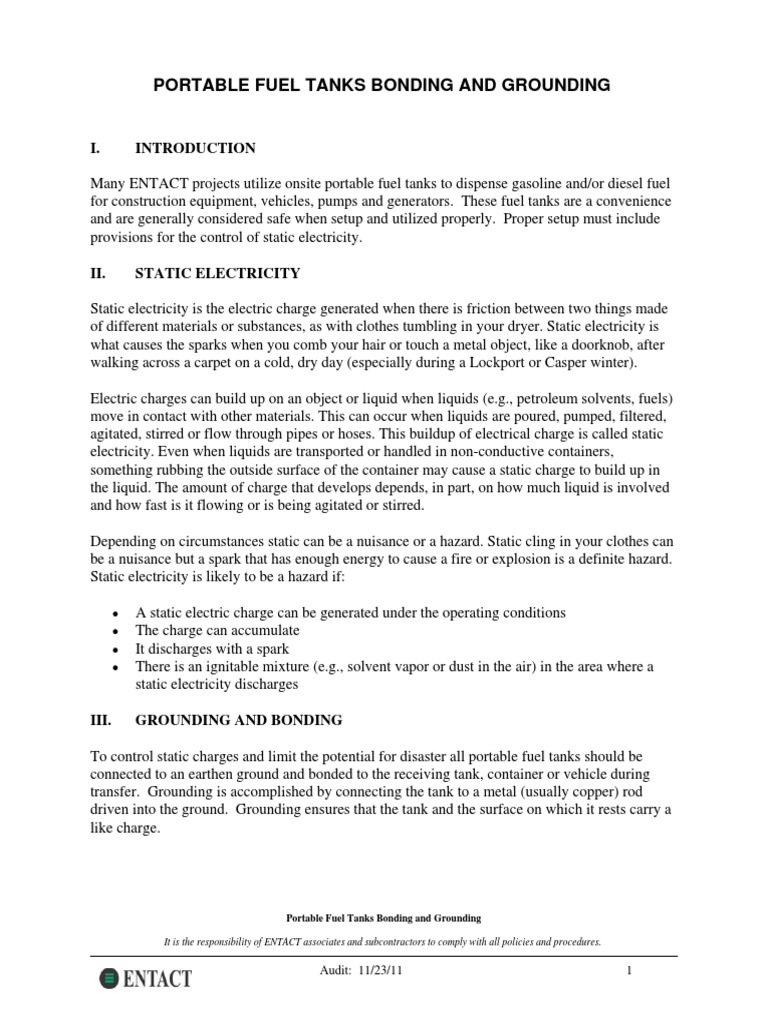Portable Fuel Tanks Bonding and Grounding PDF | PDF | Electromagnetism ...