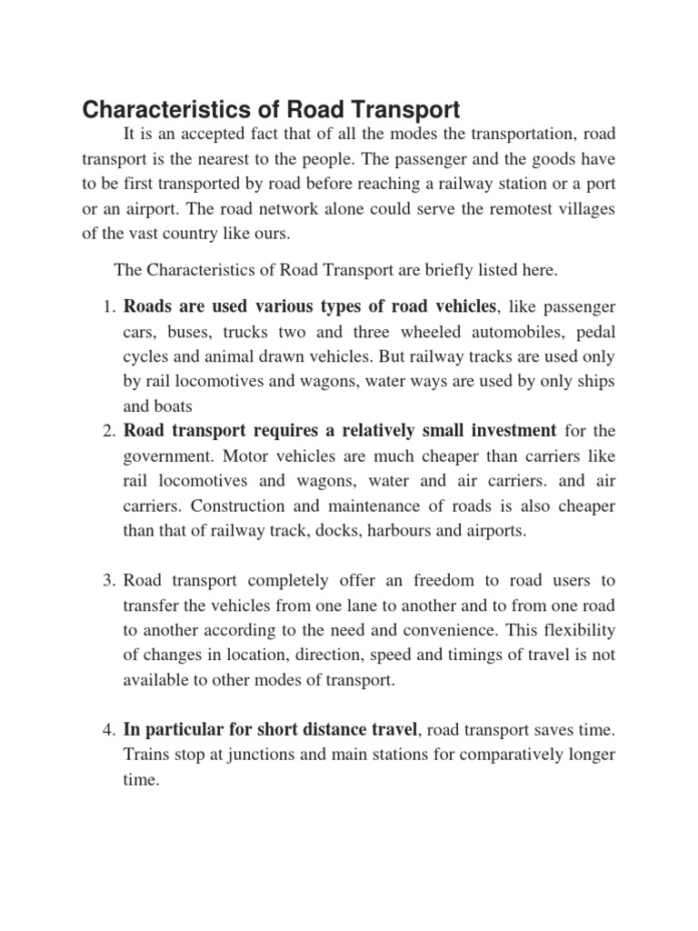 Key Characteristics of Road Transport | PDF | Rail Transport | Transport
