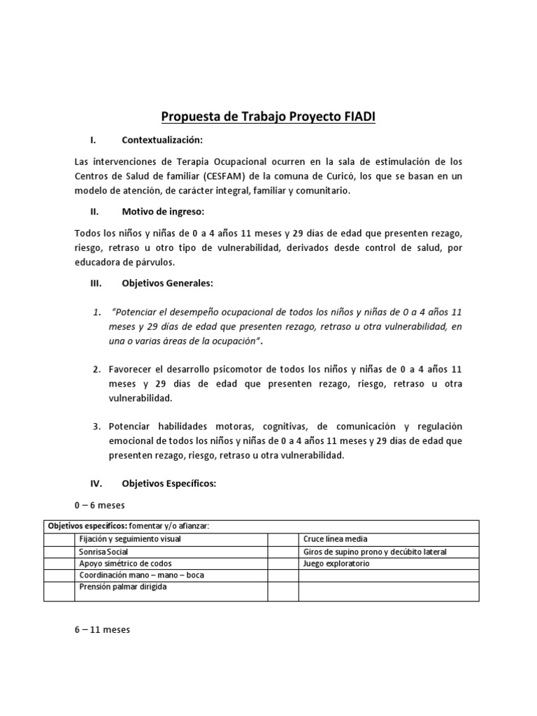 Propuesta de Trabajo Proyecto FIADI | PDF | Terapia ocupacional | Neurociencia