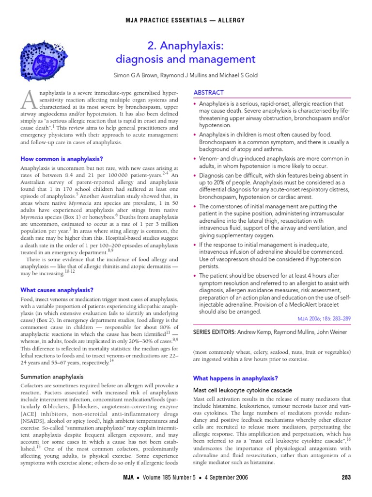 Anaphylaxis: Diagnosis and Management: Mja Practice Essentials ...