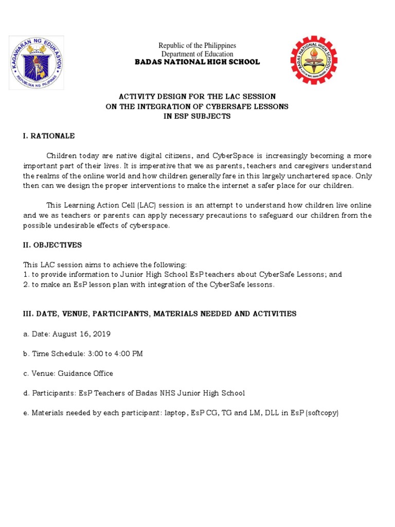 Activity Design LAC Cybersafe | PDF | Behavior Modification | Learning