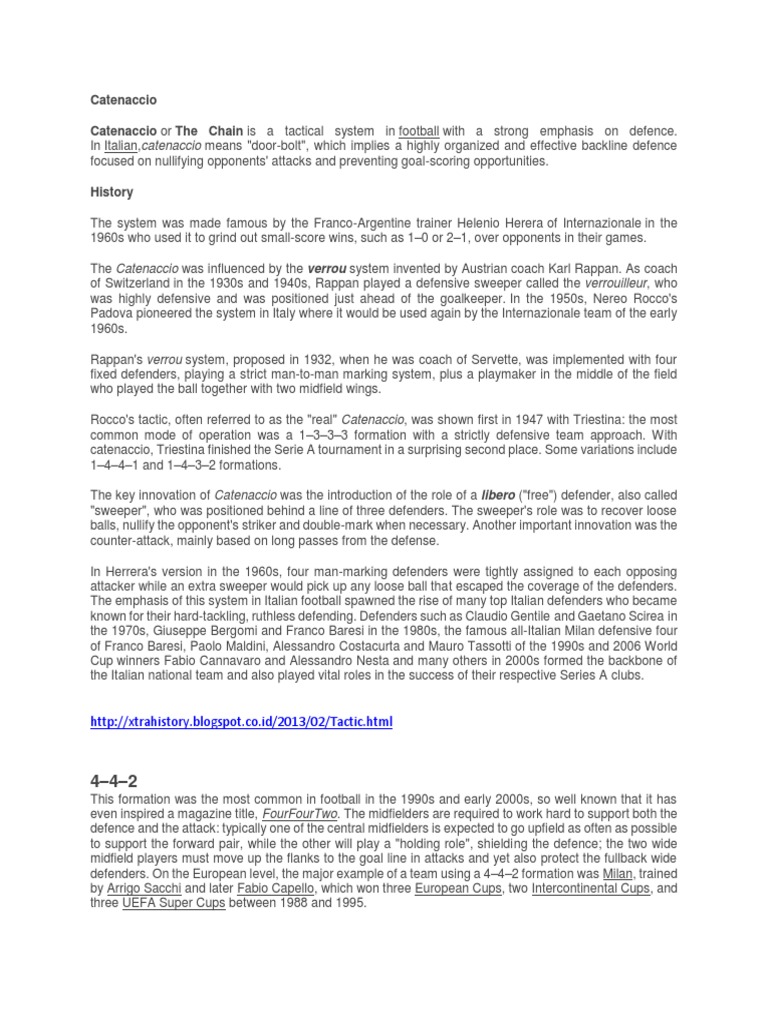 Catenaccio Catenaccio or The Chain Is A Tactical System in Football ...