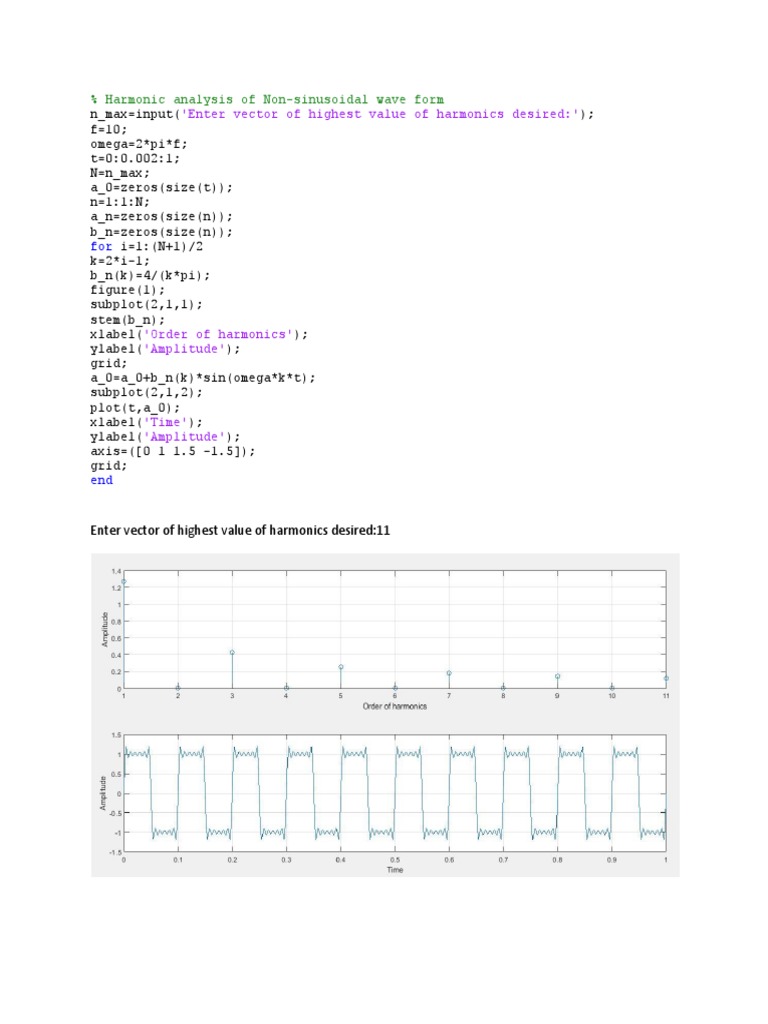 'Enter Vector of Highest Value of Harmonics Desired:': % Harmonic ...