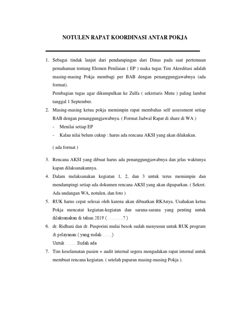 Notulen Rapat Koordinasi Antar Pokja | PDF | Komputer