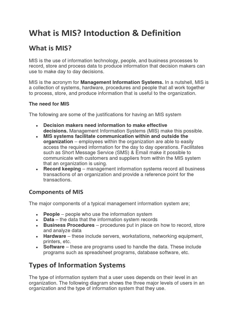 What Is MIS? Intoduction & Definition | PDF | Management Information ...