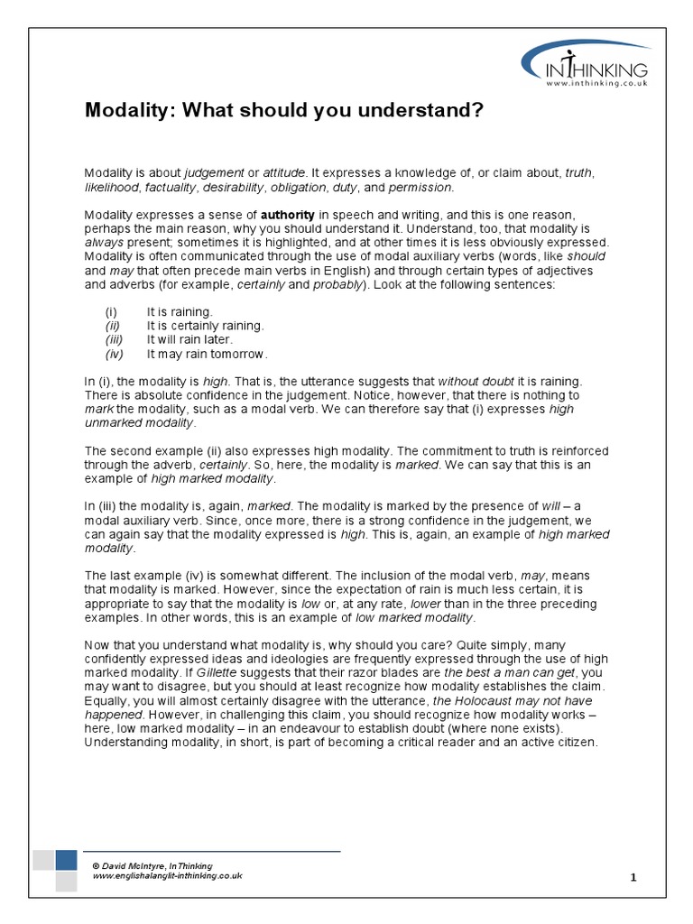 Unmarked Modality PDF | PDF | Verb | Adverb