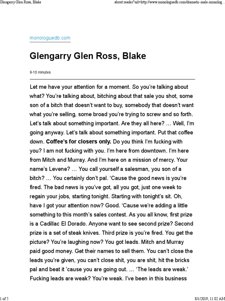 Glengarry Glen Ross, Blake | PDF