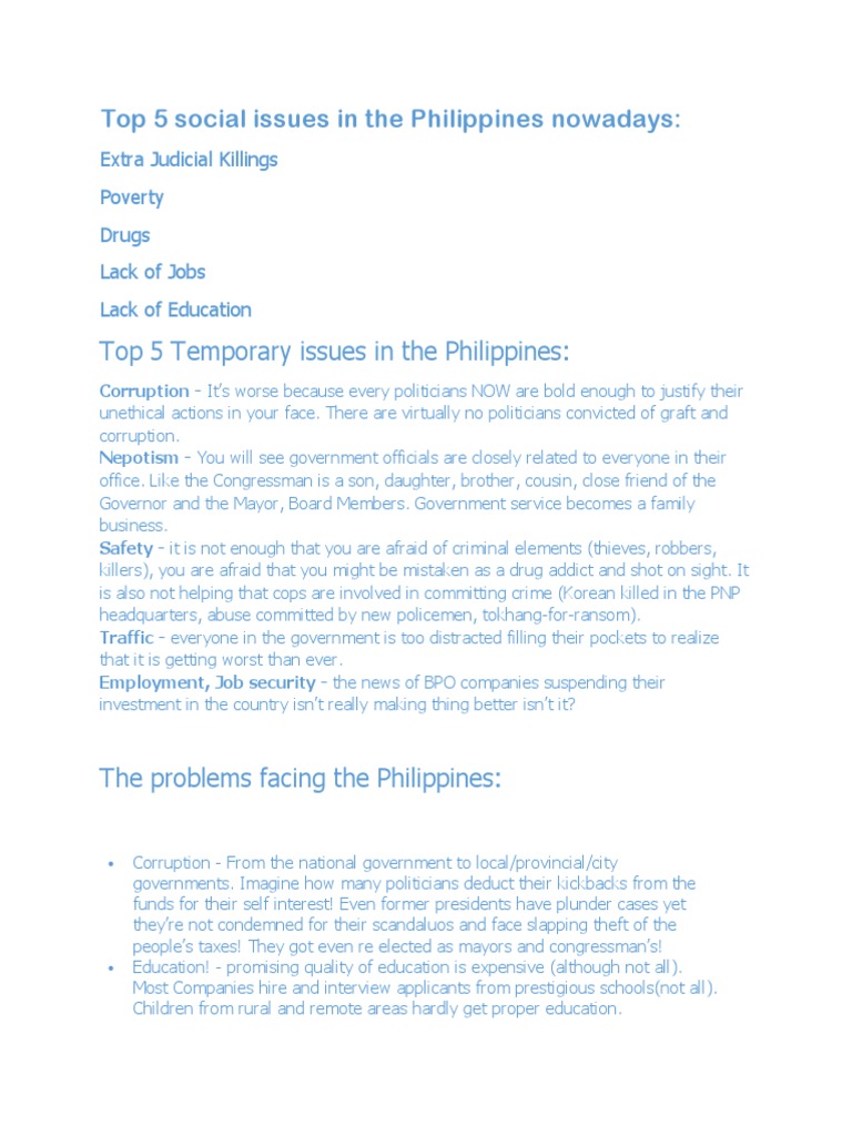 Top Social Issues in the Philippines 2025 | PDF | Corruption ...