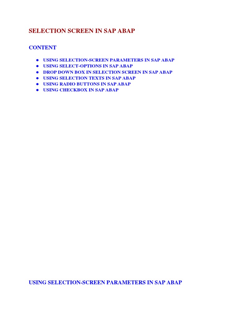 Selection Screen In Sap Abap Pdf Parameter Computer Programming Computer Engineering 7539