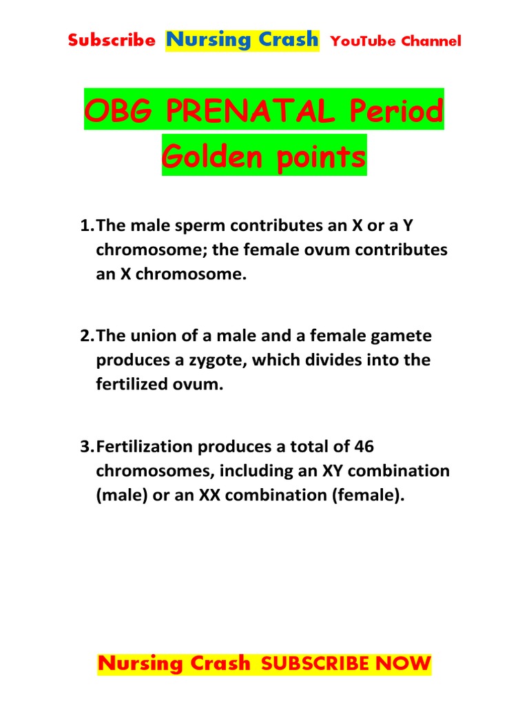Obg Prenatal Period Golden Points: Nursing Crash | PDF | Embryo | Pregnancy