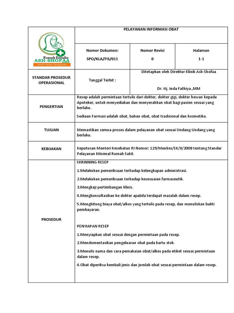 Sop Pelayanan Informasi Obat | PDF