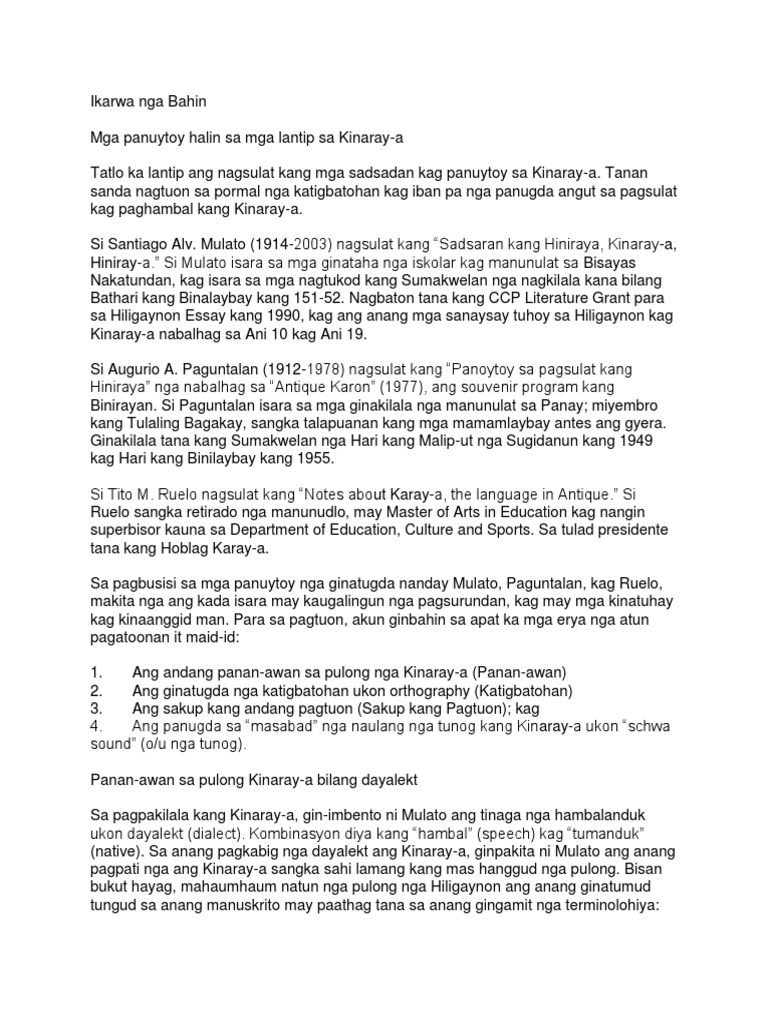 Kinaray A Language | PDF