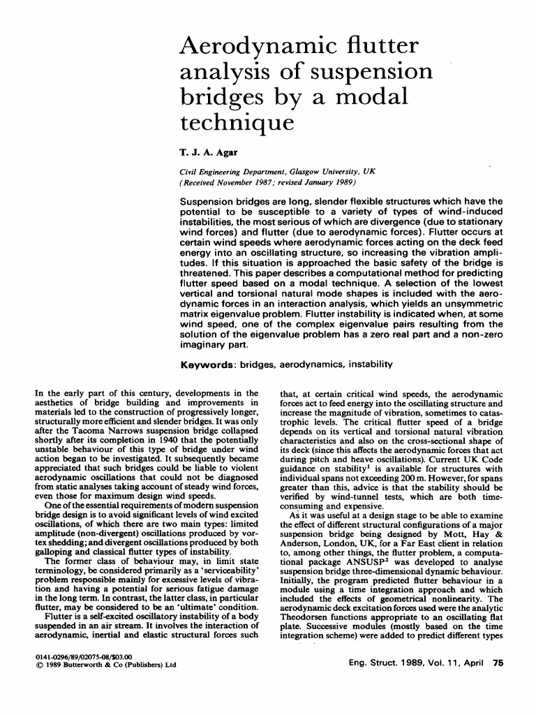 Aerodynamic Flutter Analysis of Suspension Bridges by A Modal Technique | PDF | Eigenvalues And ...