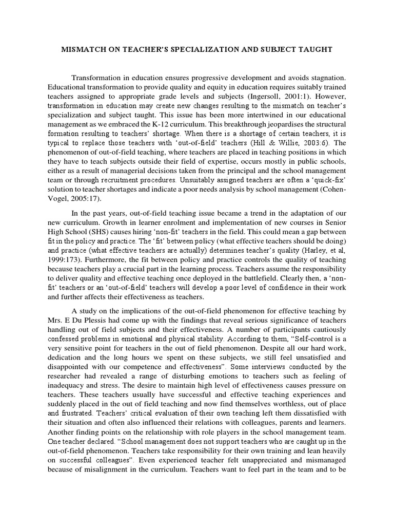 Mismatch On Teacher | PDF | Teachers | Lecture