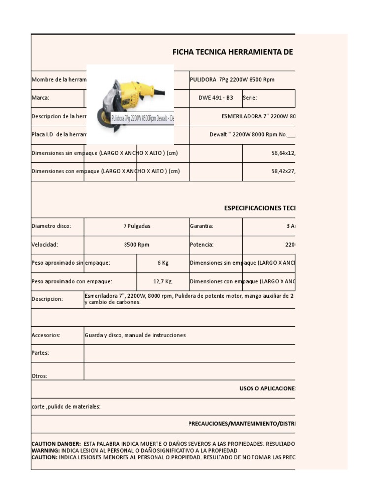Ficha Tecnica Pulidora | PDF | Herramientas