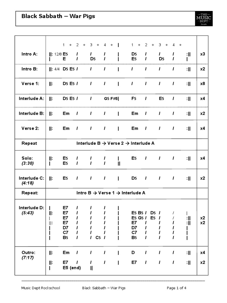 War Pigs Guitar Chords and Tabs | PDF | Chess | Chess Theory