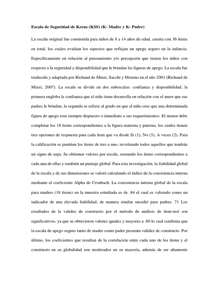 Escala de Seguridad de Kerns | PDF | Validez (Estadísticas) | Teoría de ...