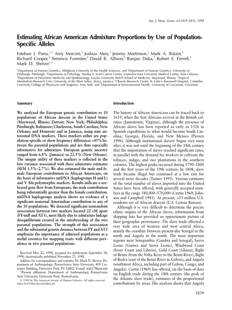 Estimating African American Admixture Proportions by Use of Population ...