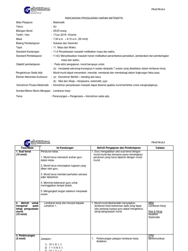 RPH - Matematik - Sual Kenal Dan Ulang Kaji | PDF