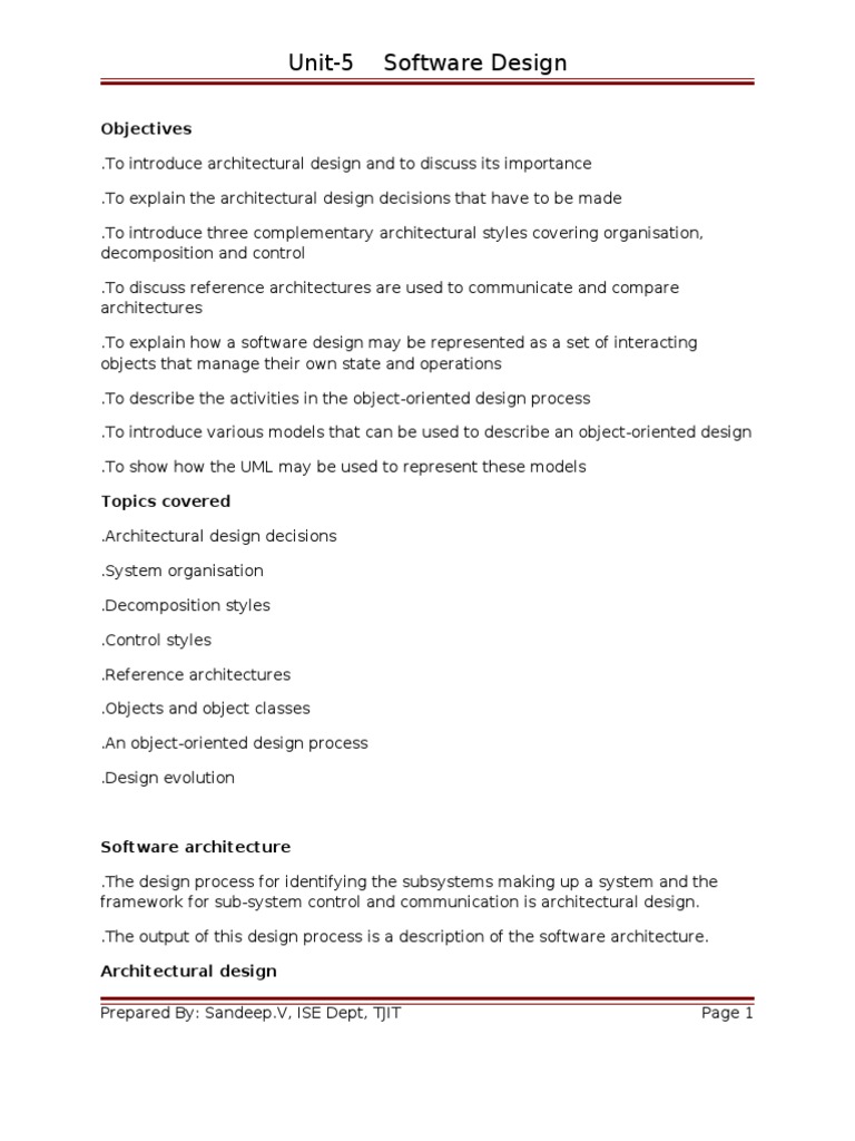 Unit-5 Software Design: Objectives | PDF | Object (Computer Science ...