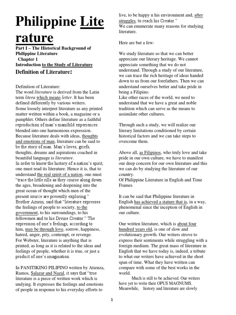 Philippine Lite Rature: Definition of Literature | PDF | Tagalog ...