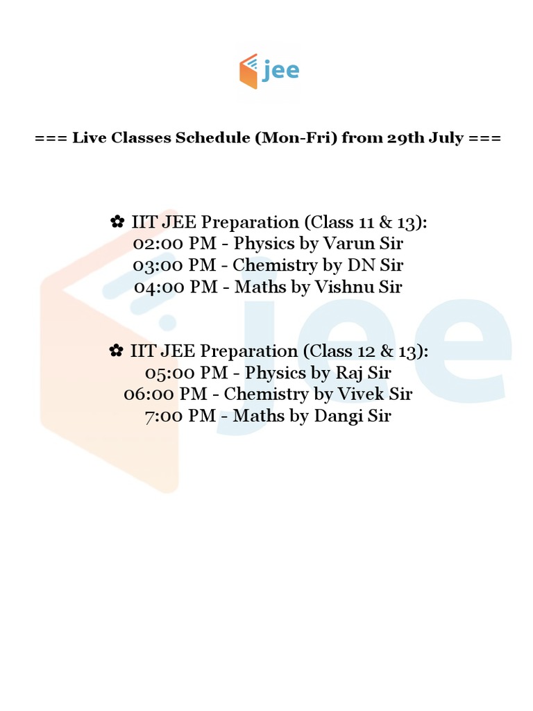 Live Classes Schedule (New) | PDF | Science & Mathematics
