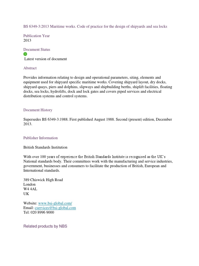 BS 6349-3:2013 Maritime Works. Code of Practice For The Design of Shipyards and Sea Locks ...
