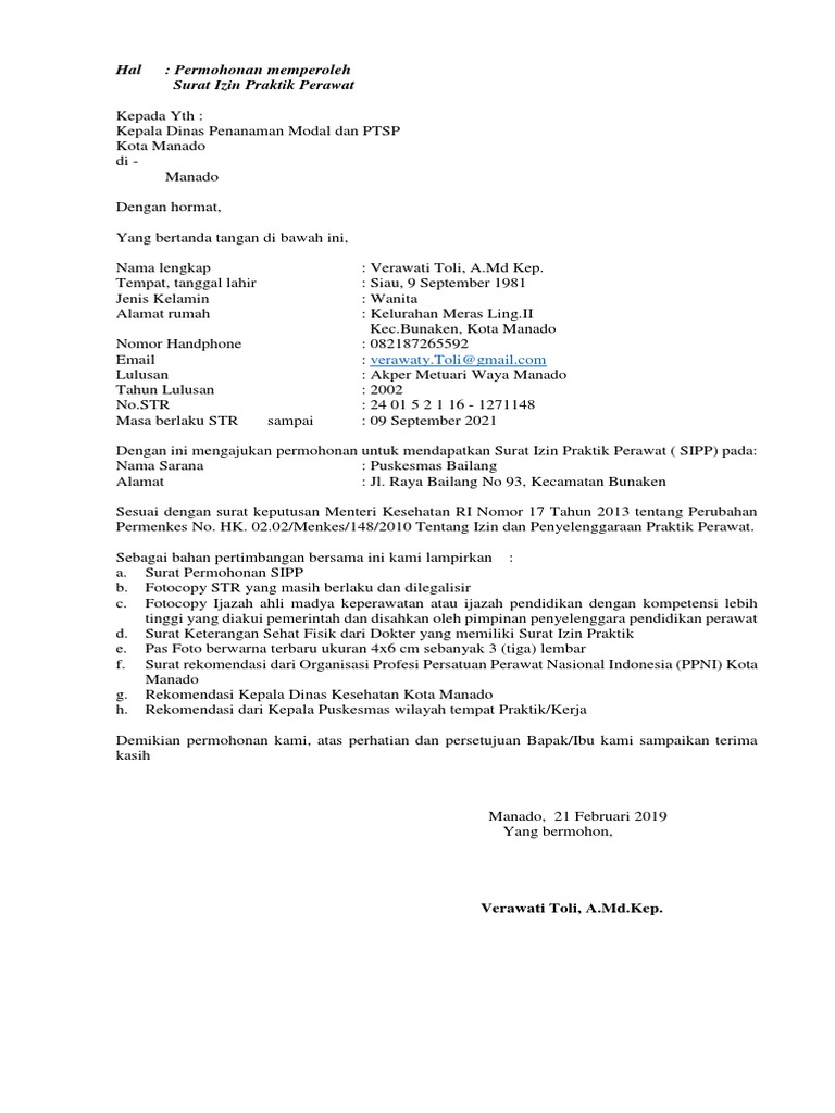 Format Permohonan SIPP PERAWAT | PDF