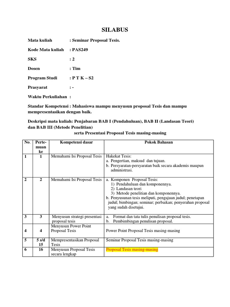 Silabus Seminar Proposal s2 | PDF