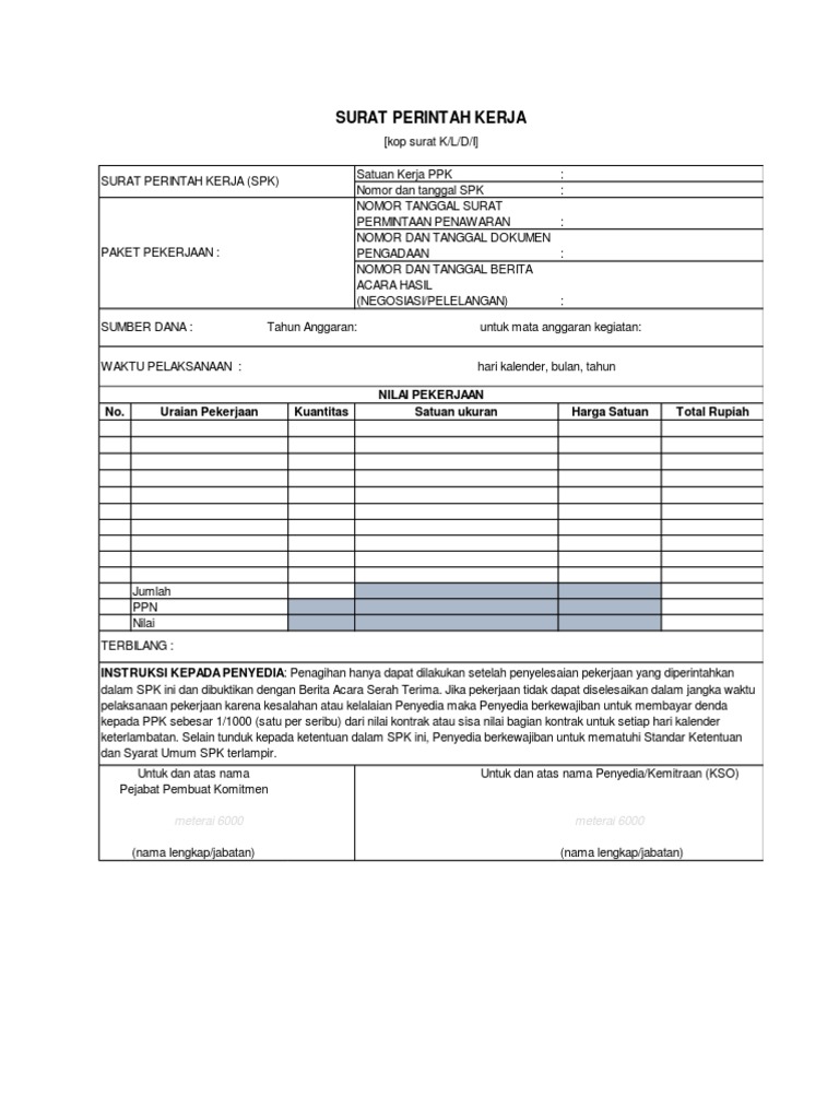 Contoh SPK untuk Proyek Konstruksi | PDF | Pengelolaan Keuangan & Uang