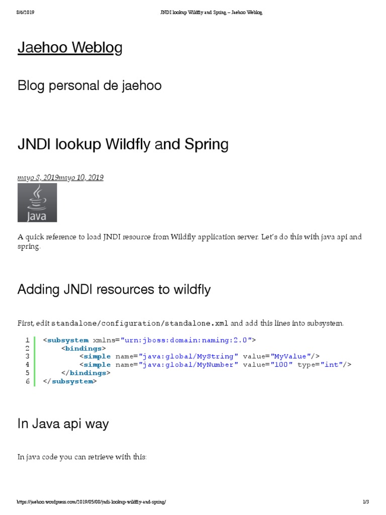 JNDI Lookup Wildfly and Spring - Jaehoo Weblog | PDF | Java ...