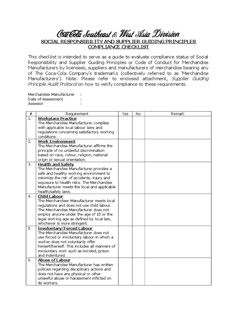 Supplier Guiding Principles Checklist | PDF | Overtime | Piece Work
