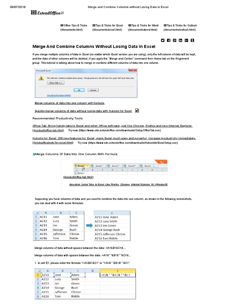 Merge And Combine Columns Without Losing Data In Excel PDF Tab Gui