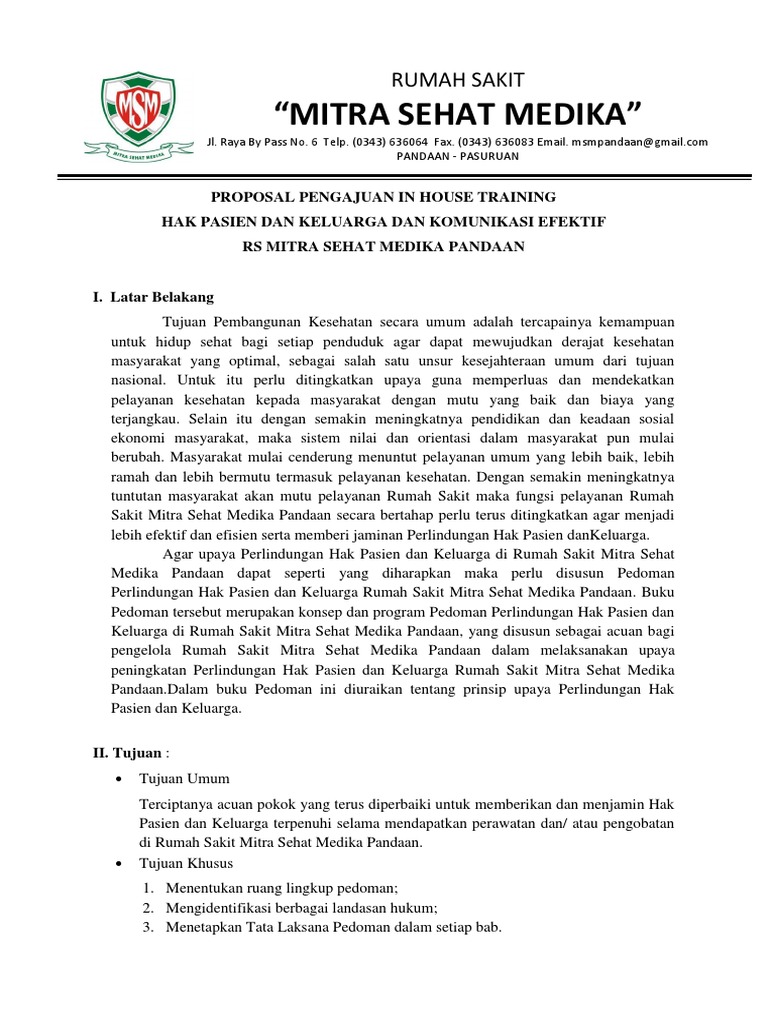 Proposal Pengajuan in House Training | PDF