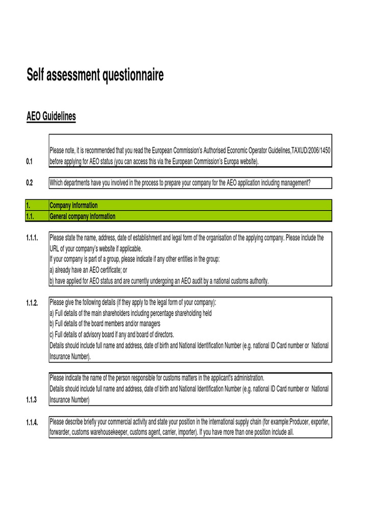 Aeo Self Assessment en | PDF | Customs | Cargo