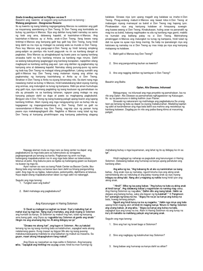 Grade 6 Reading Material in Filipino Session 9 | PDF