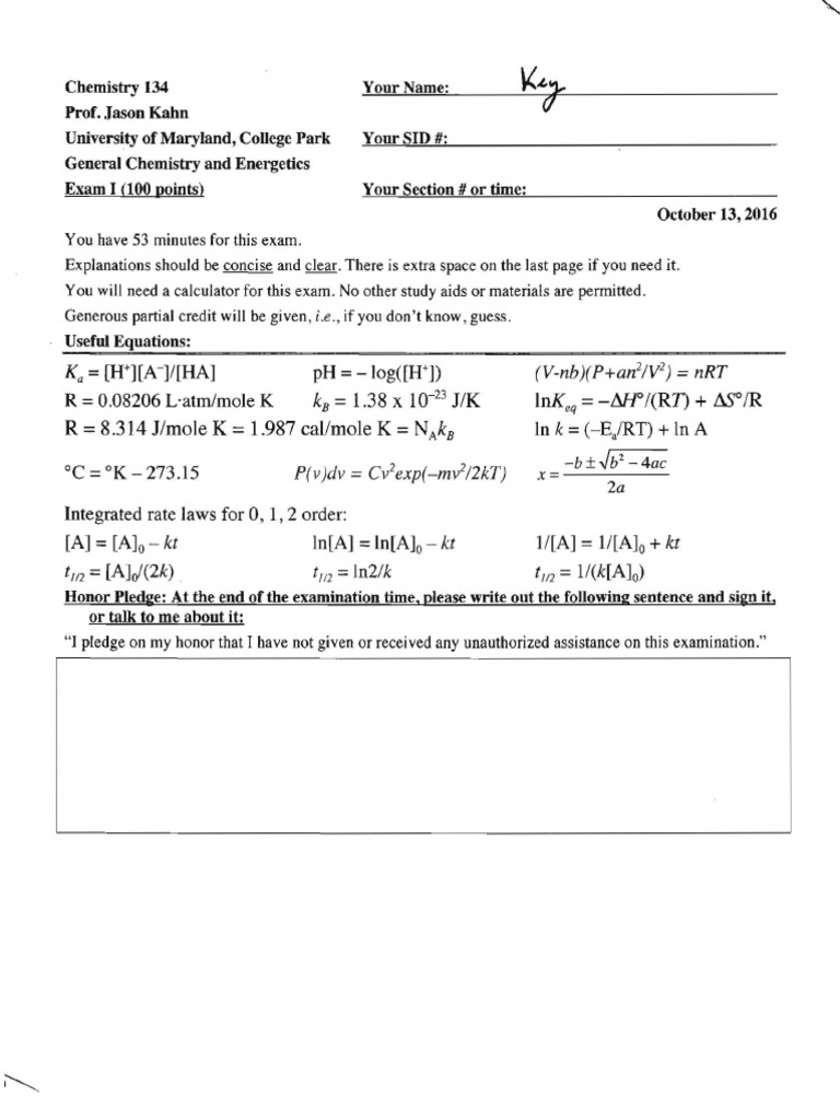 PH - Log ( (H+) ) R 0.08206 L Atm/mole K 1.38 + R 8.314 1 Mole K 1.987 ...