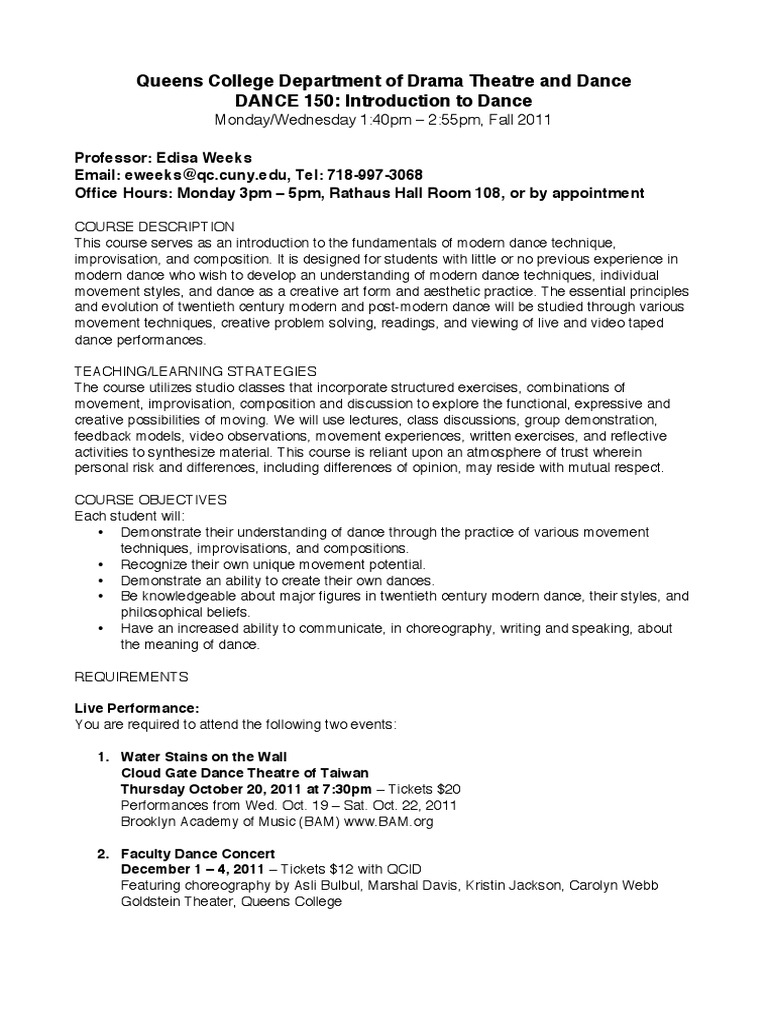 Dance Syllabus | PDF | Dances | Improvisation